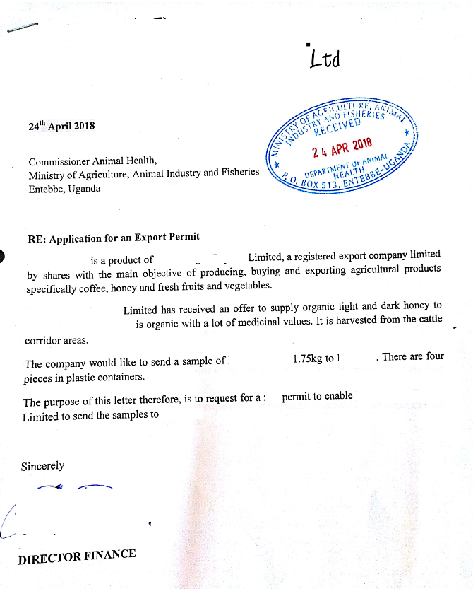 application letter for export permit
