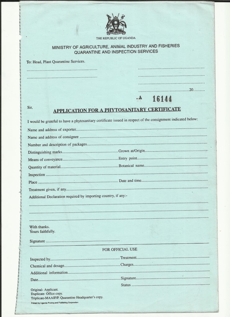 application form for a phytosanitary certificate