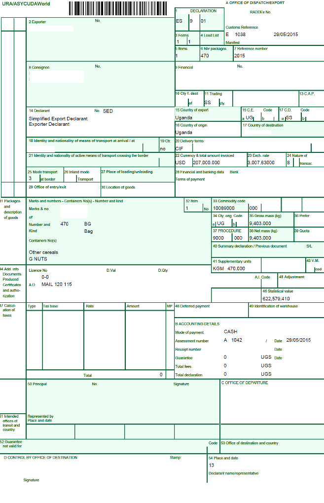 simplified declaration document