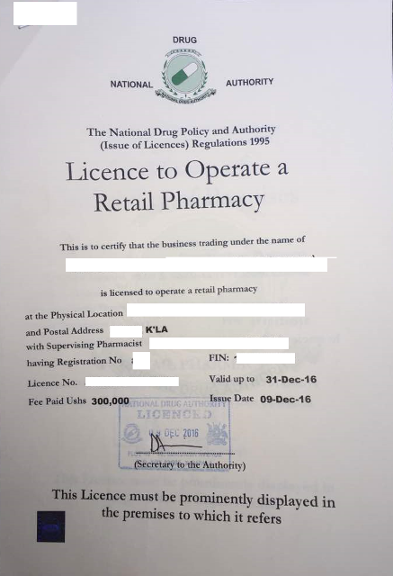 licence to operate a pharmacy