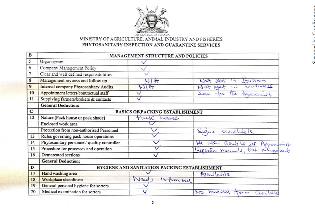 field inspection and pack house audit report